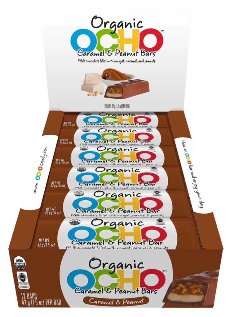 Ocho Candy Organic Milk Chocolate Caramel & Peanut Bars (12 Pack) – Martie