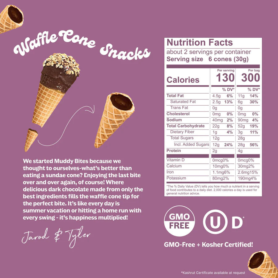 Muddy Bites Dark Chocolate Waffle Cone Snacks (12 Pack) – Martie