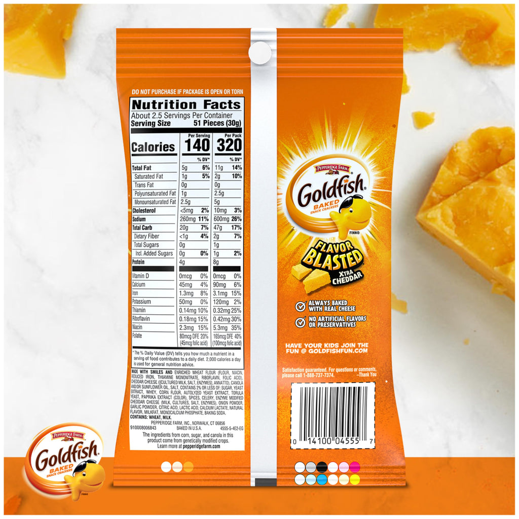 Pepperidge Farm Goldfish Snack Crackers, Flavor Blasted Xtra Cheddar ...