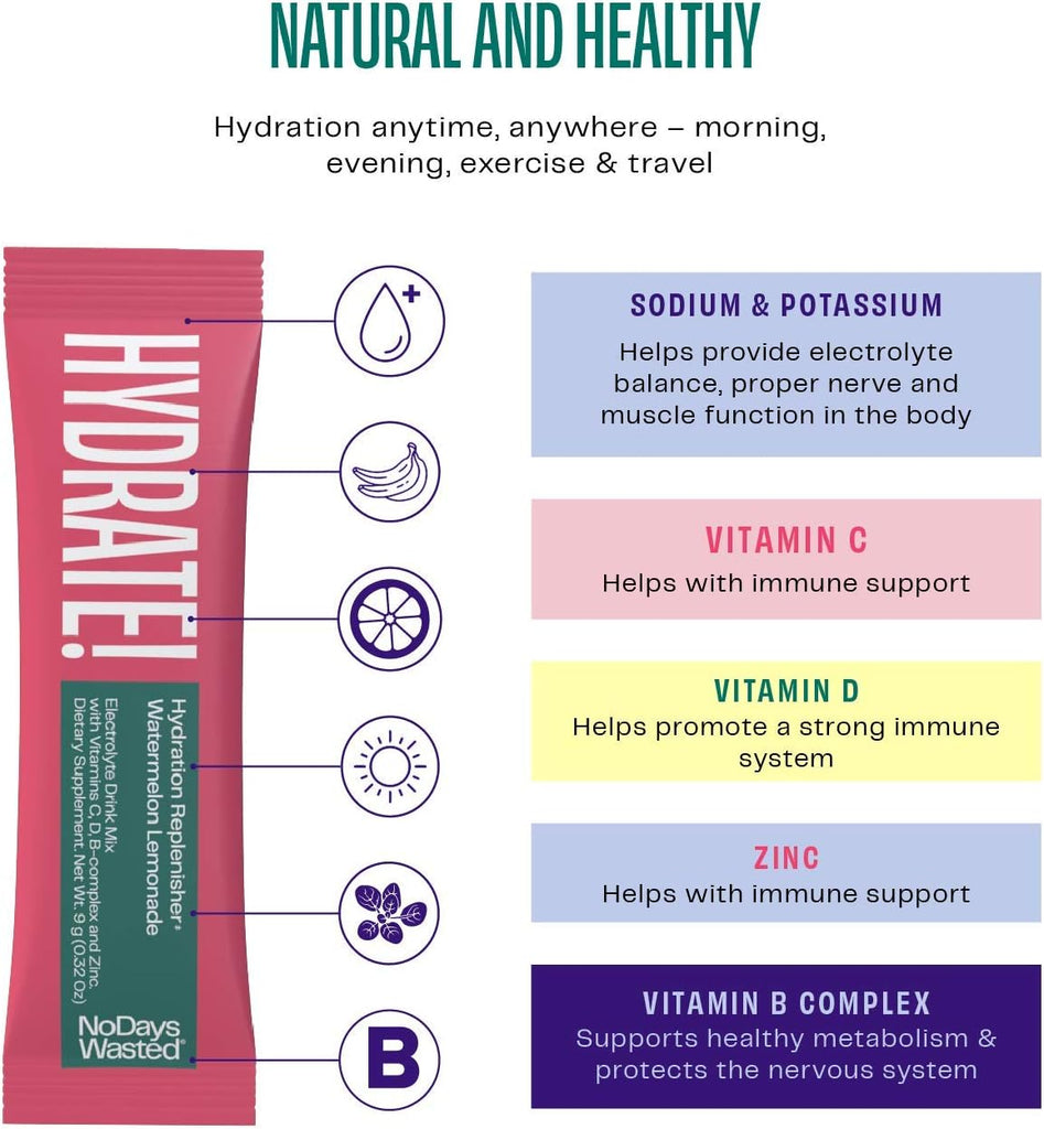 No Days Wasted Watermelon Lemonade Hydration Packet (15 Pack) – Martie