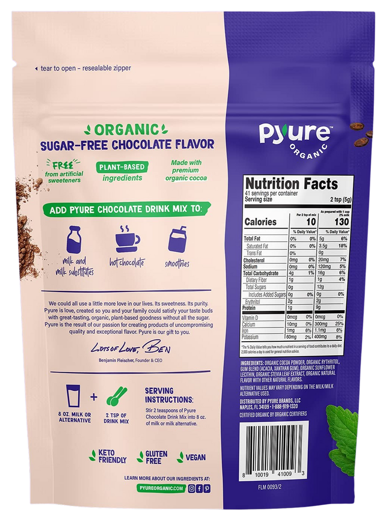 Pyure Organic Sugar Free Chocolate Drink Mix – Martie