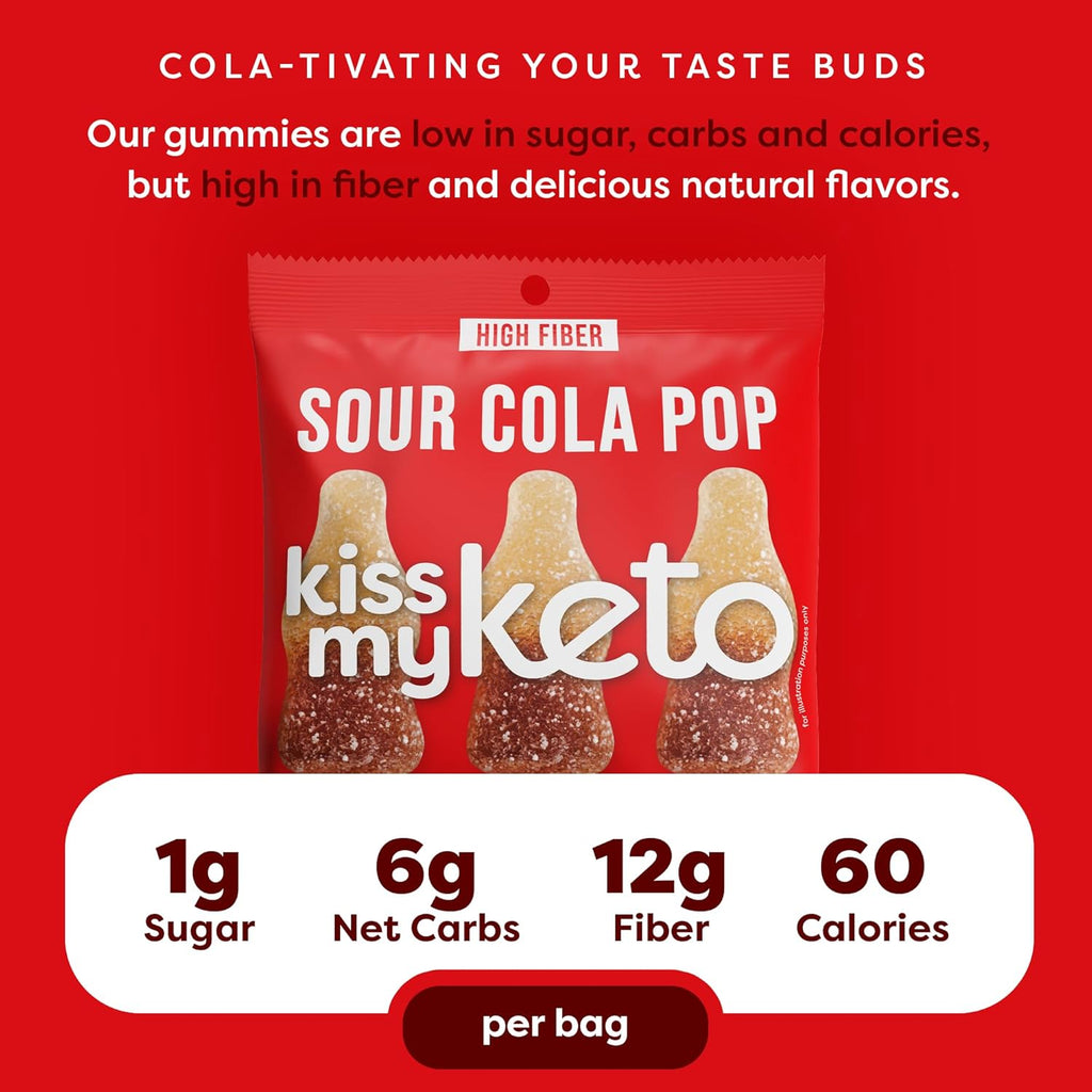 Kiss My Keto Gummies Candy – Low Carb Candy Sour Cola Pop (8 CT) – Martie