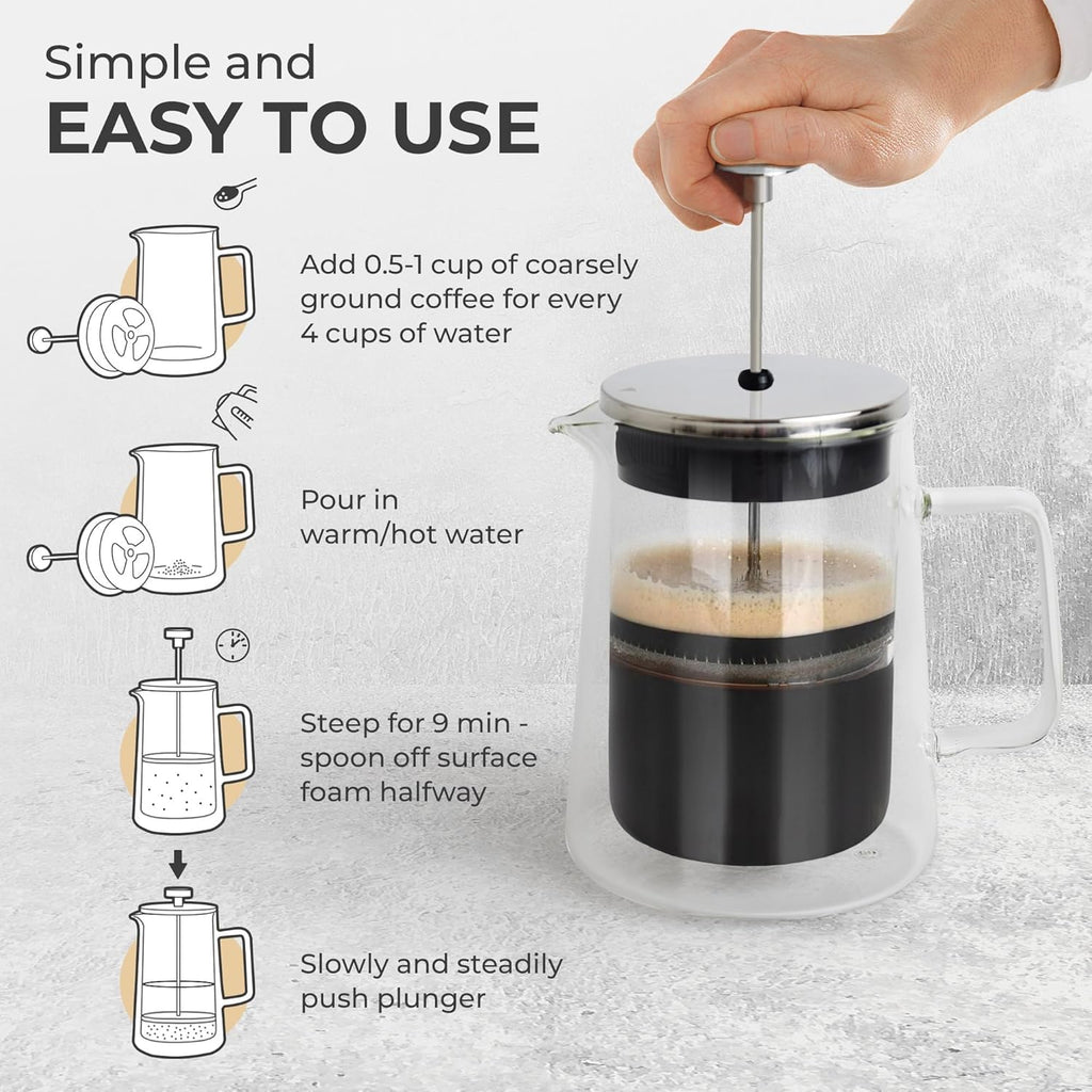 Kaffe French Press made from Borosilicate Glass with a capacity of 0.8 ...