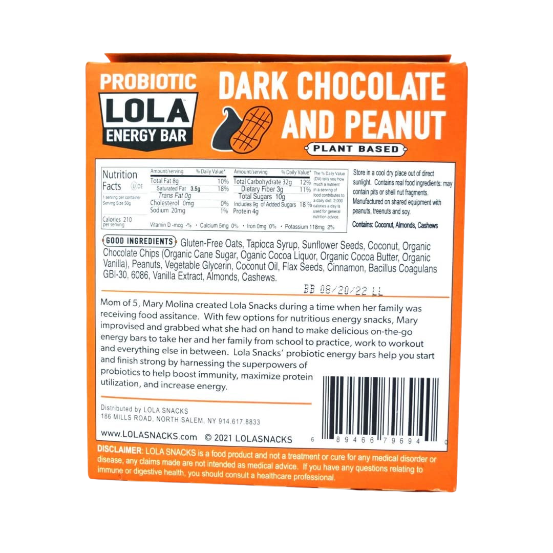 Lola Snacks Dark Chocolate & Peanut Probiotic Bar (12 Pack) – Martie