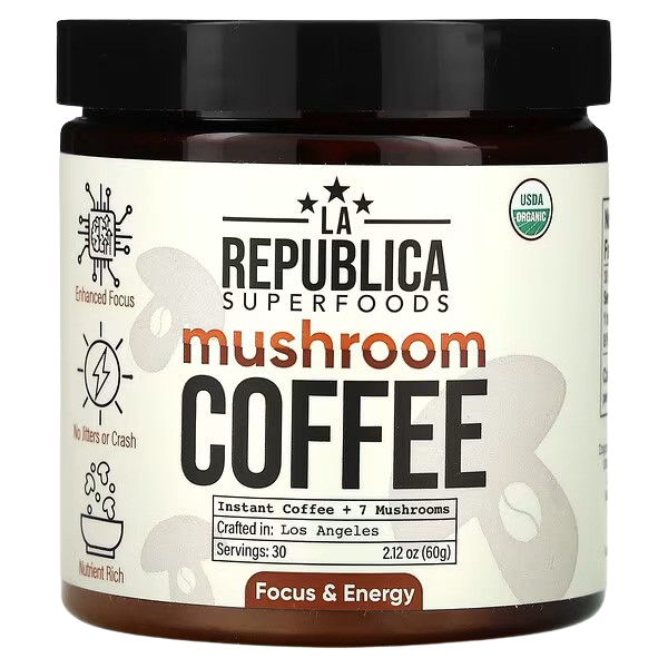 La Republica Coffee Instant Mushroom Coffee with 7 Superfood Mushrooms ...