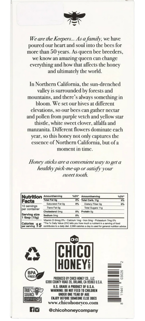 Chico Honey Company Wildflower Honey Sticks (10 CT) – Martie
