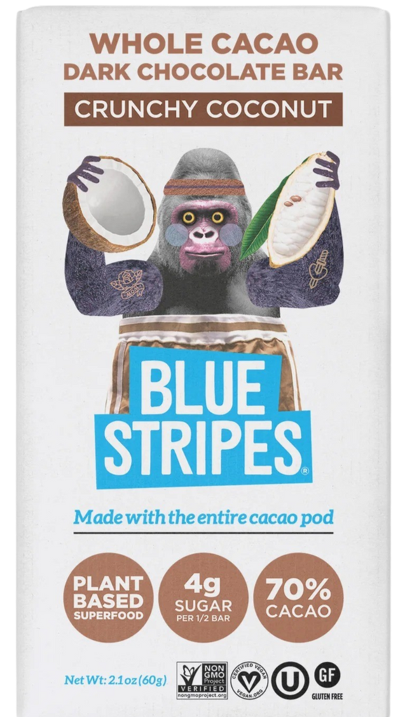 Blue Stripes Crunchy Coconut Whole Cacao Dark Chocolate Bar – Martie