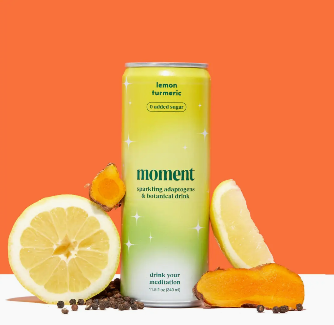 Moment Moment Adaptogen Drink Lemon Turmeric Sparkling Soda 11.5 Oz 12 ...