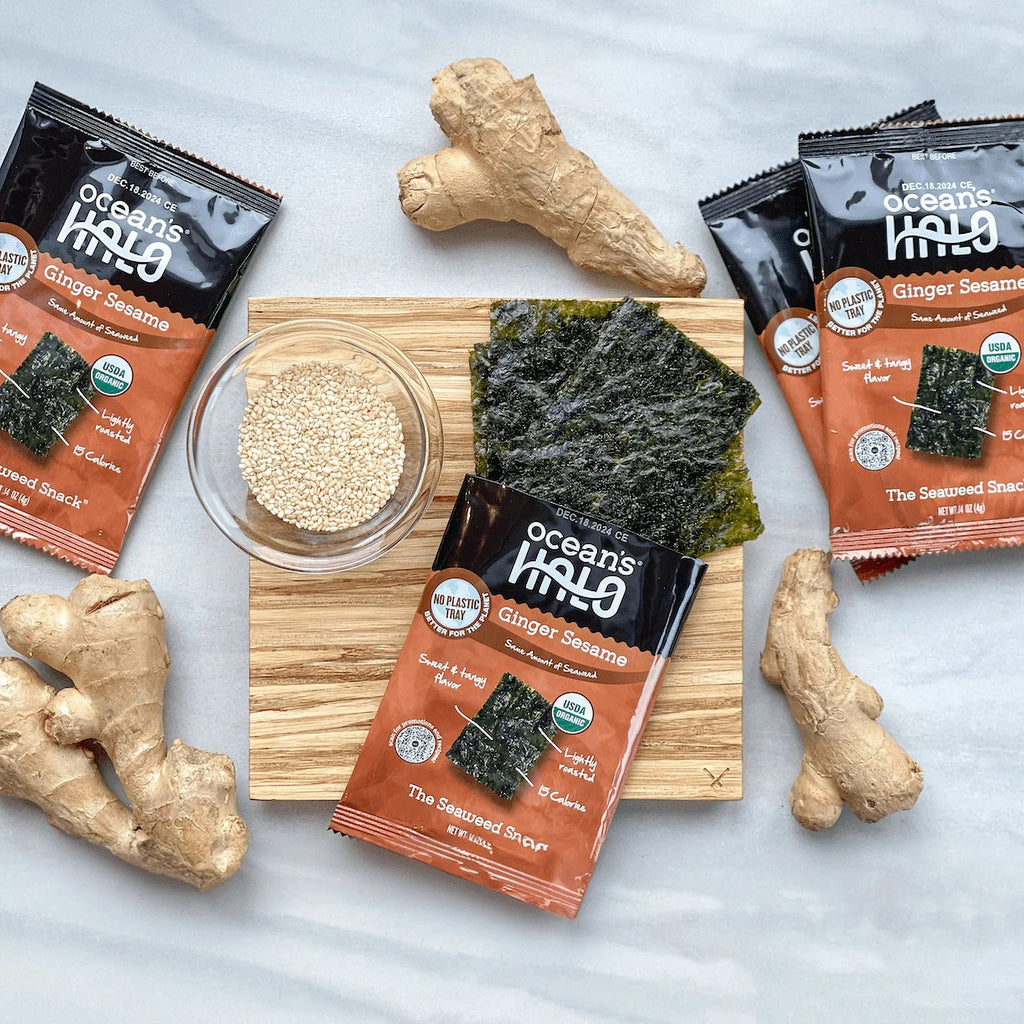 Ocean's Halo Organic Ginger Sesame Trayless Seaweed Snacks (5 Pack ...