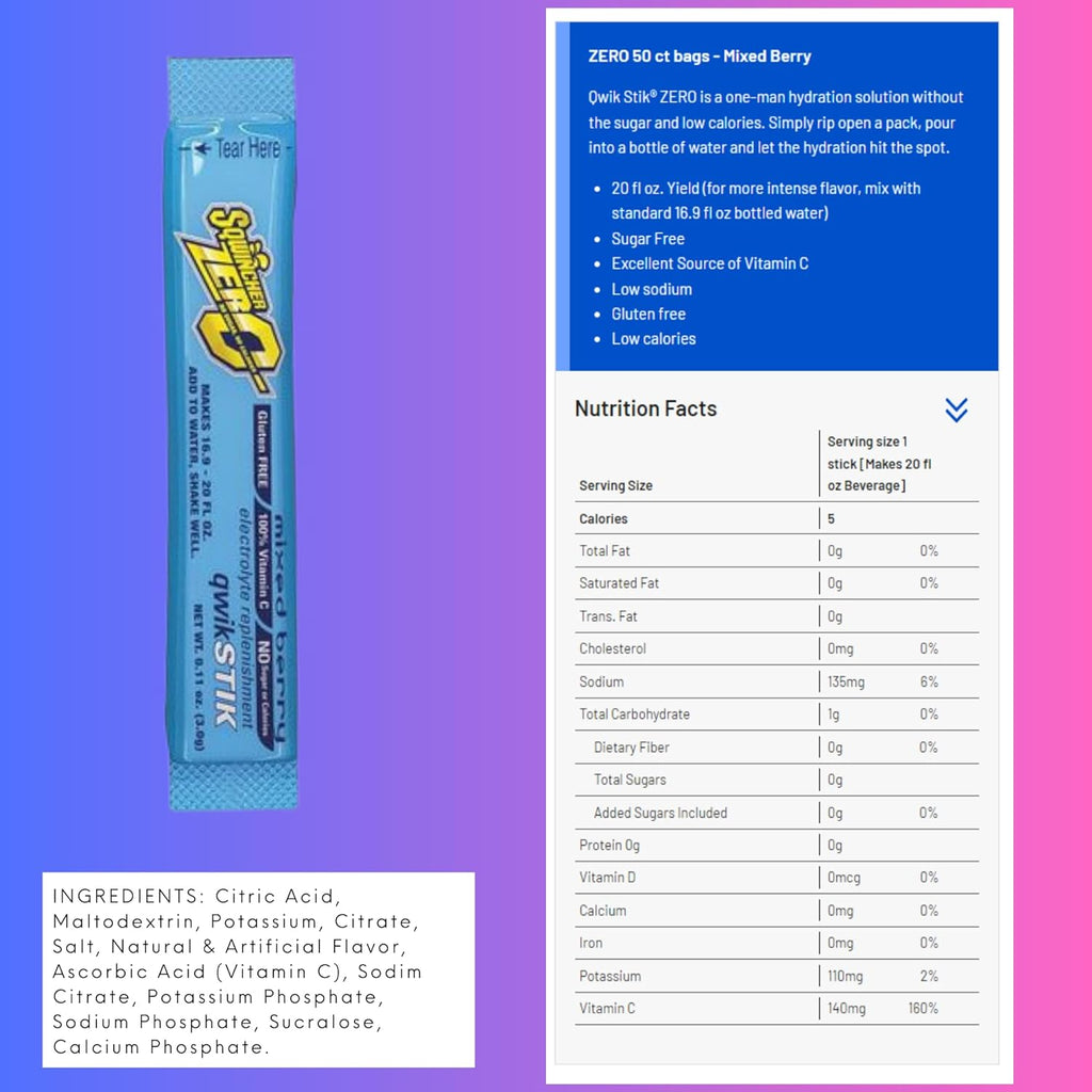 Sqwincher Electrolyte Replenishment Mixed Berry Sticks (6 Pack) – Martie