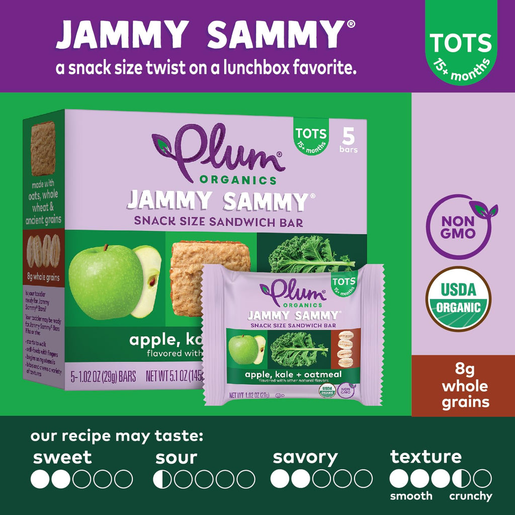 Plum Organics Apple, Kale + Oatmeal Jammy Sammy Snack Size Sandwich Bar ...