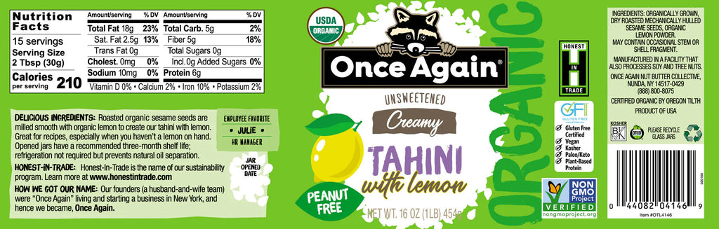 Once Again Unsweetened Creamy Tahini With Lemon – Martie