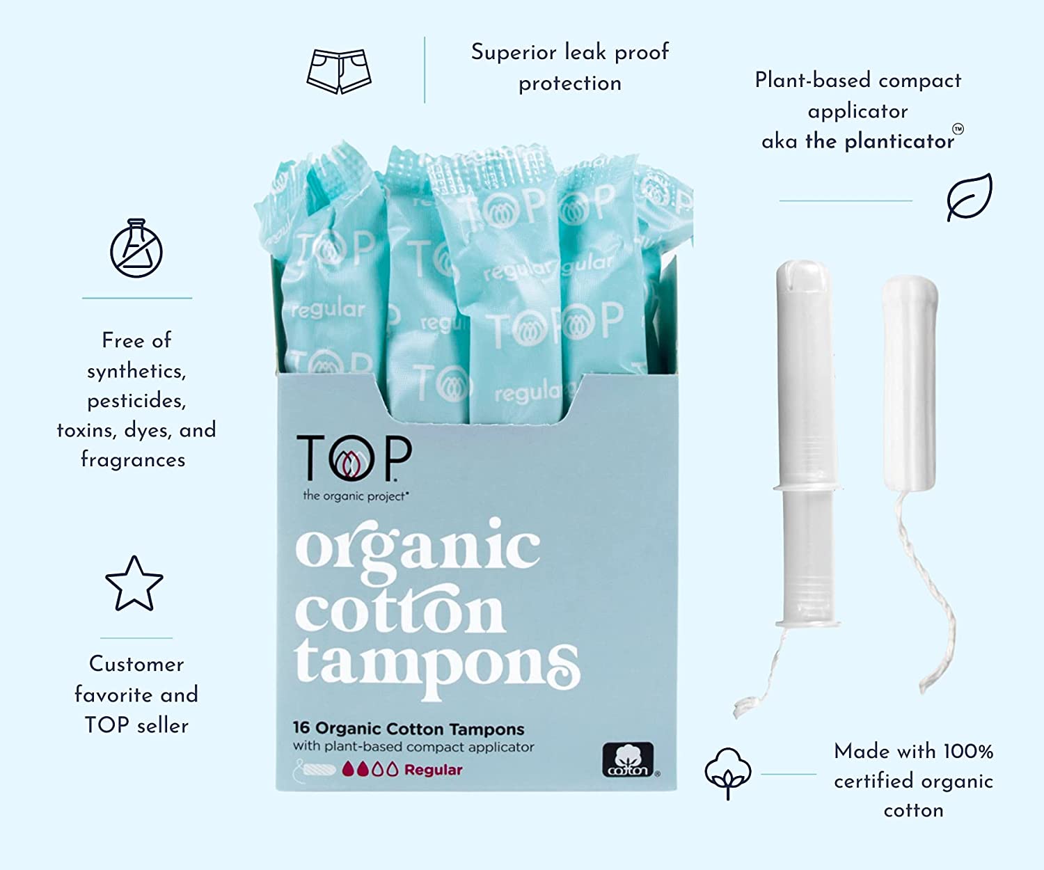 TOP The Organic Project Plant-Based Compact Applicator Tampon- Regular ...